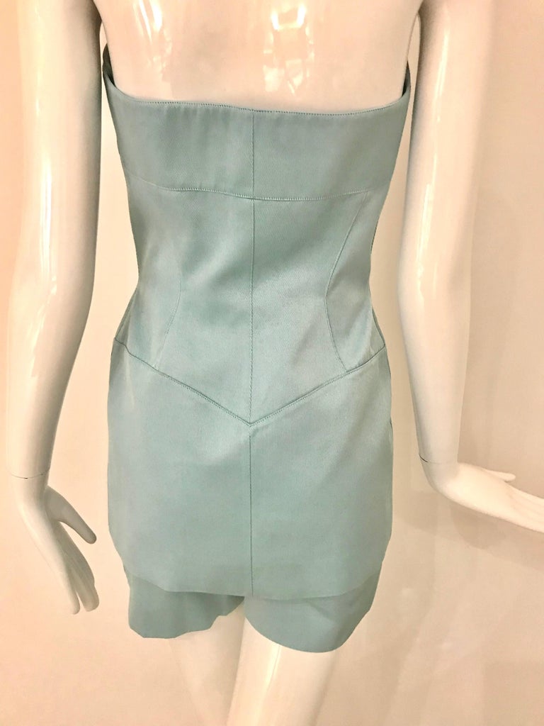 Vintage Thierry Mugler light turquoise blue Halter Top and shorts set ...