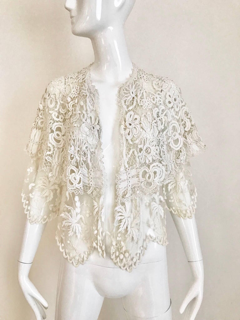 Edwardian White Battenberg Lace Capelet at 1stDibs