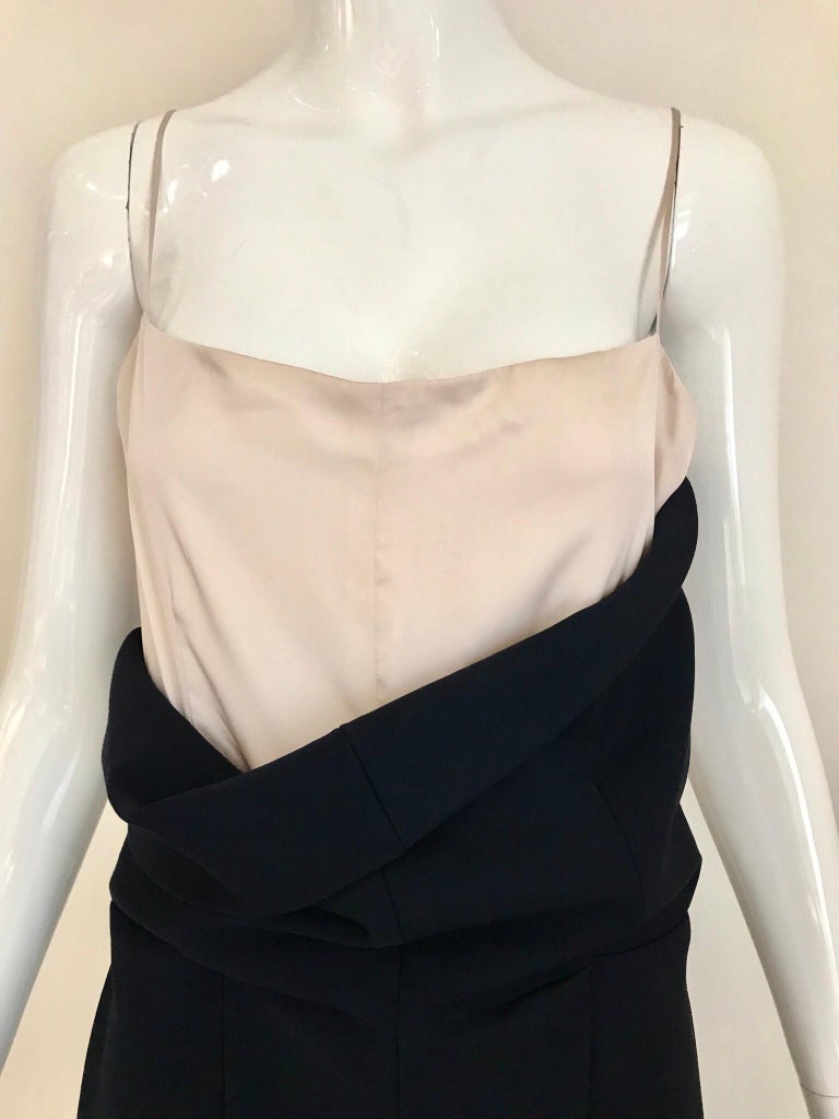 Jil Sander by Raf Simons Navy Blue Creme Silk Dress at 1stDibs