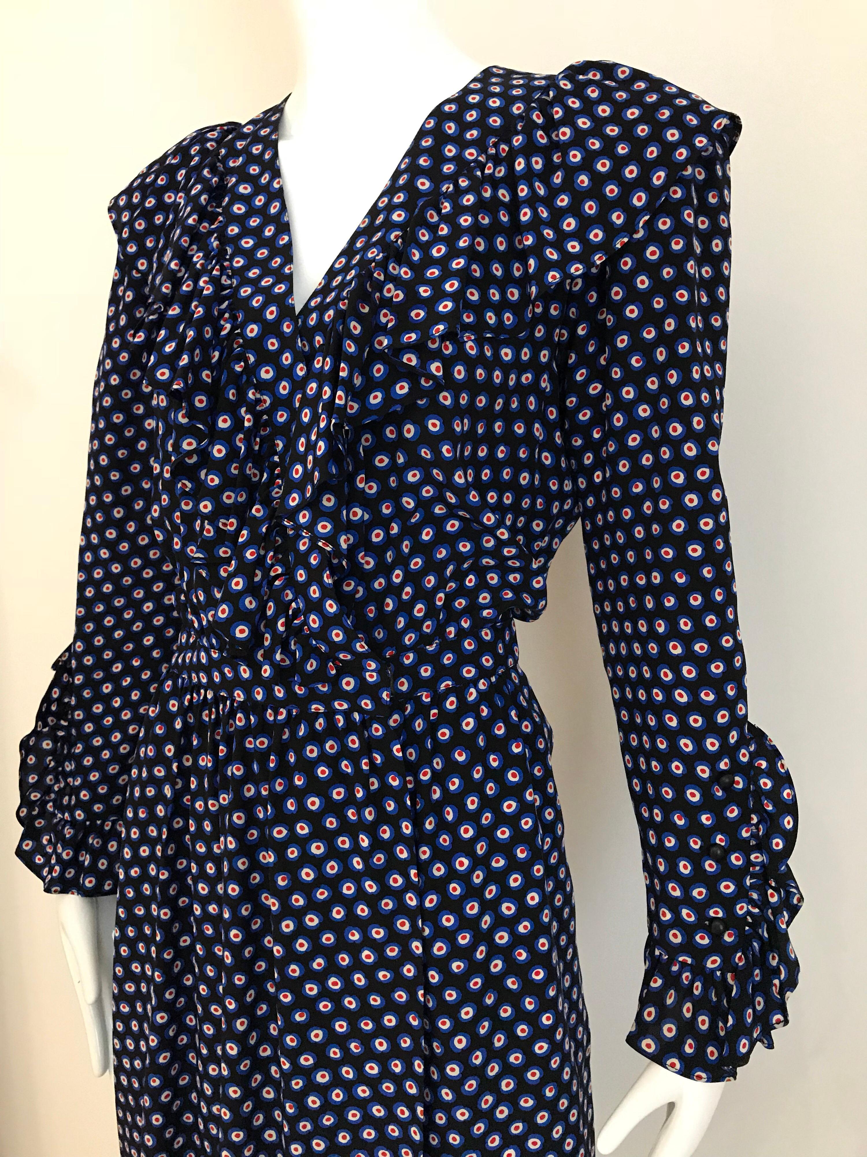 Yves Saint Laurent Blue Silk Print Wrap Dress, 1970s at 1stDibs | blue ...