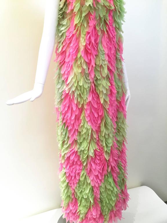 RARE GALANOS 1960s Pink and Green feather dress ( documented) at 1stDibs