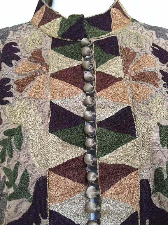 Vintage Taupe, Brown and Green Embroidered coat For Sale at 1stDibs