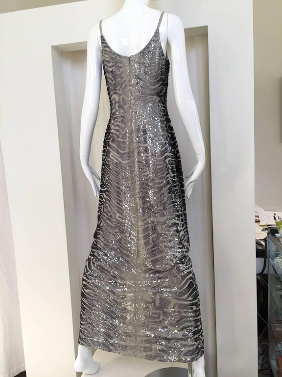 1990s Giorgio Armani Sequin Metallic Grey And Silver Cocktail Dress At