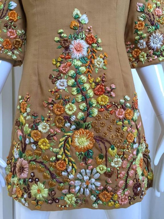 1970s mustard yellow brown cotton embroidered raffia tunic ensemble at ...