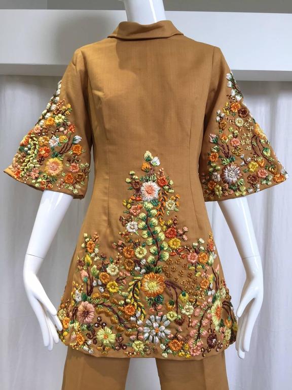 1970s mustard yellow brown cotton embroidered raffia tunic ensemble at ...