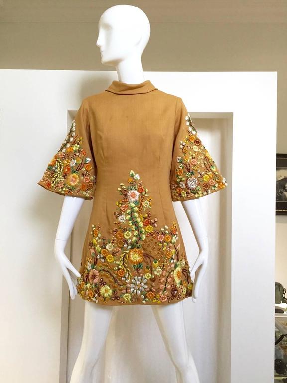 1970s mustard yellow brown cotton embroidered raffia tunic ensemble at ...