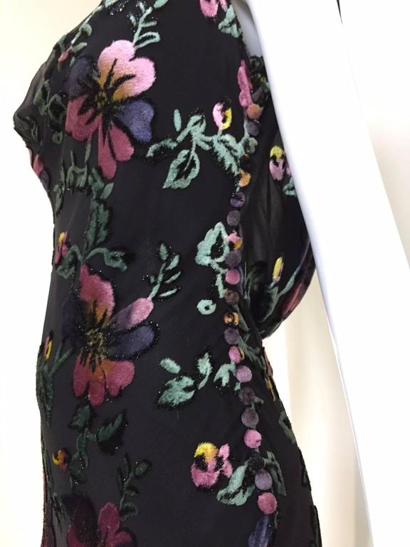 1990s CHRISTIAN DIOR Black Floral Print Velvet Devore Open back vintage ...