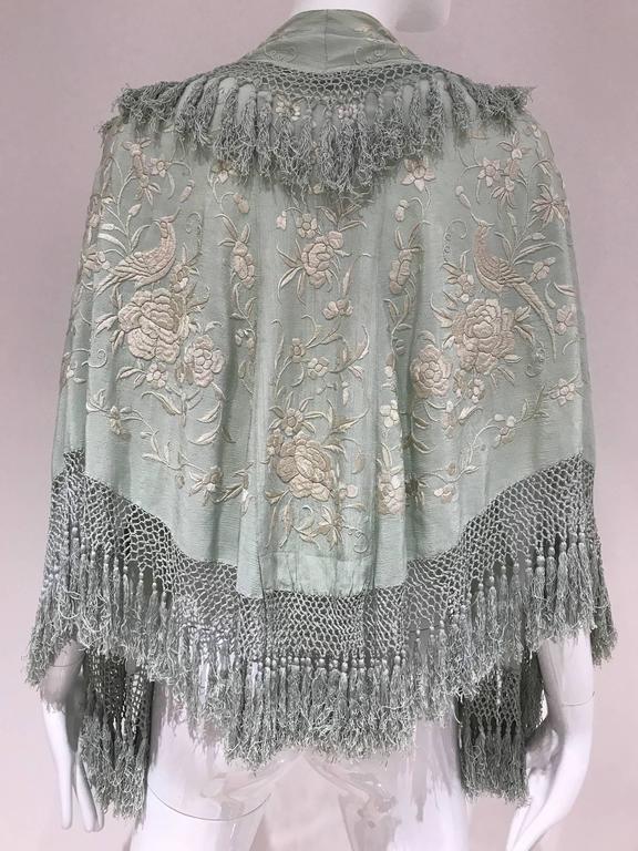 1920s Silk embroidered minty green shawl capelet at 1stDibs