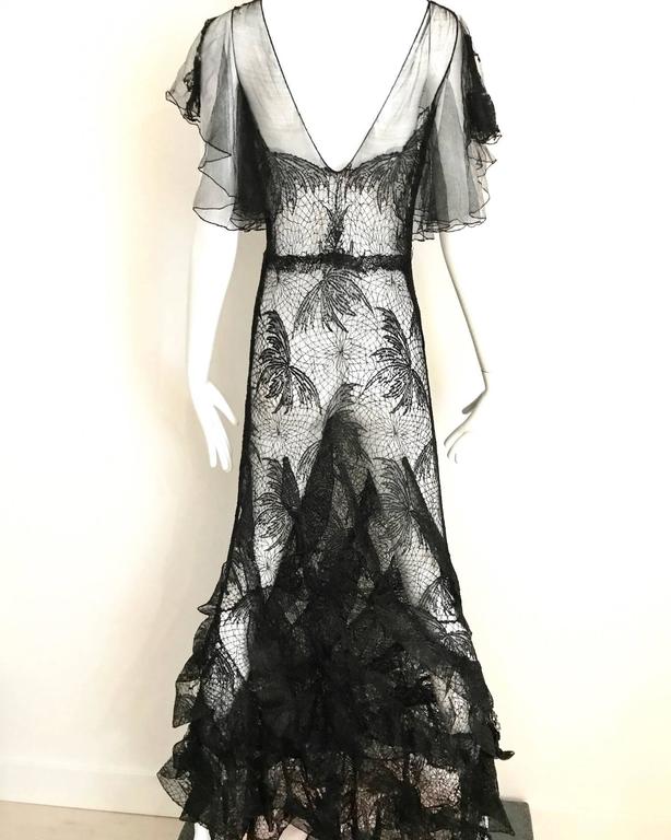 Black Lace Cobweb Gown with flutter sleeves, 1930s at 1stDibs | cobweb ...