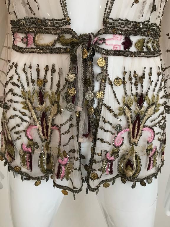 Roberto Cavalli Pale Pink Sheer Mesh Embroidered Beaded Cardigan Jacket ...