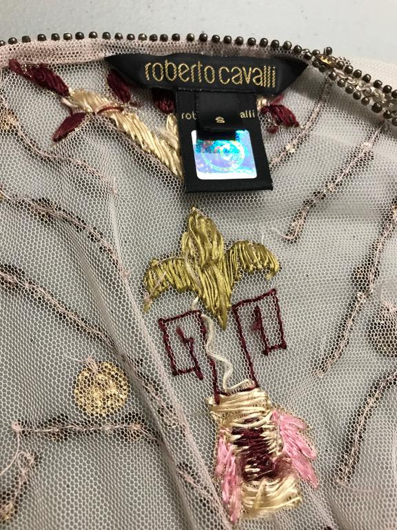 Roberto Cavalli Pale Pink Sheer Mesh Embroidered Beaded Cardigan Jacket ...