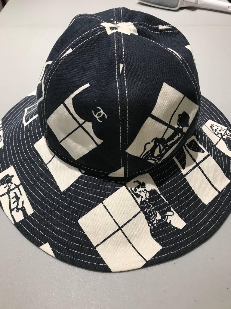 Vintage CHANEL Black and White COCO print Cotton Hat at 1stDibs ...