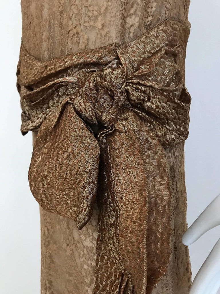 1920s Mocha Metallic Lace Flapper Dress at 1stDibs | metallic flapper dress
