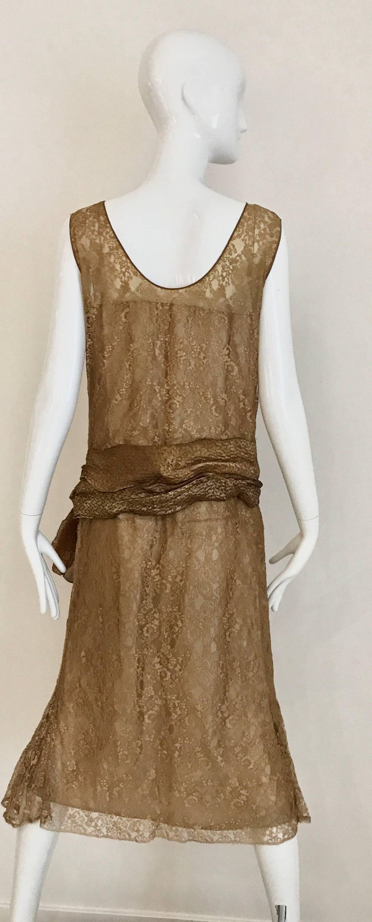 1920s Mocha Metallic Lace Flapper Dress at 1stDibs | metallic flapper dress