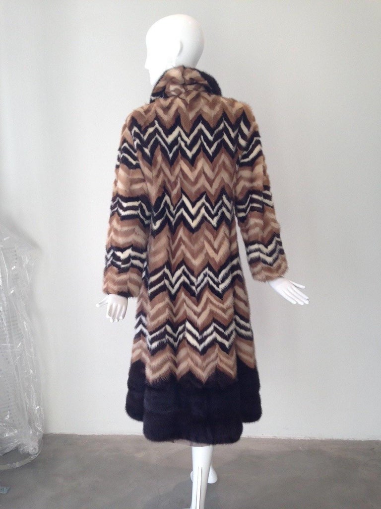 Vintage Brown and creme chevron Mink coat, 1970s at 1stDibs