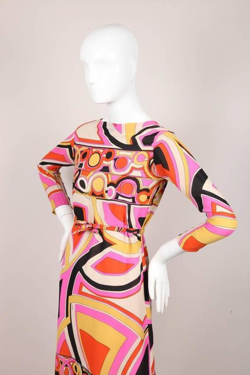 Vintage Emilio Pucci Pink/Orange/Yellow Abstract Pattern Belted Silk ...