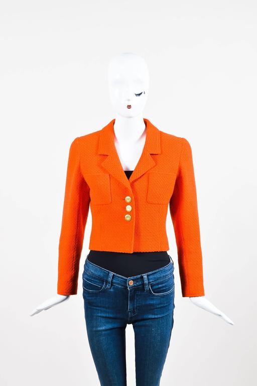 Chanel 97C Orange Tweed Gold Button Notch Collar Crop Jacket *SZ 38 ...