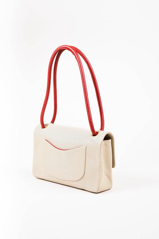 Chanel Taupe Red Perforated Leather Rolled Handle Flap Bag For Sale at ...