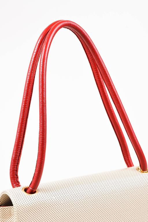 Chanel Taupe Red Perforated Leather Rolled Handle Flap Bag For Sale at ...