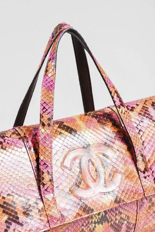 Chanel Pink Orange Multicolor Python Snakeskin 'CC' Top Handle Flap ...