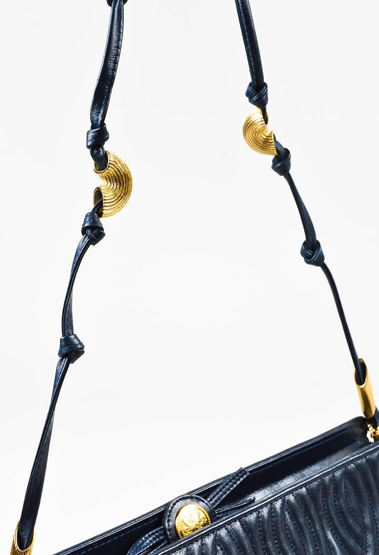 Vintage Fendi Navy Leather Quilted Gold Tone "Pasta" Shoulder Bag For ...