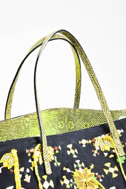 Fendi Black Green Pink Lizard Trim Embroidered Limited Edition Tote Bag ...