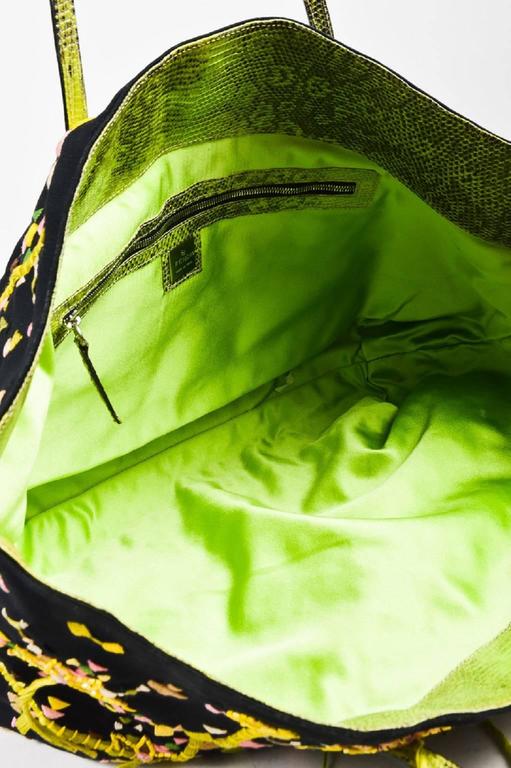 Fendi Black Green Pink Lizard Trim Embroidered Limited Edition Tote Bag ...