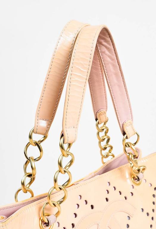 Chanel Beige Patent Leather 'CC' Perforated Gold Tone Chain Link Handle ...