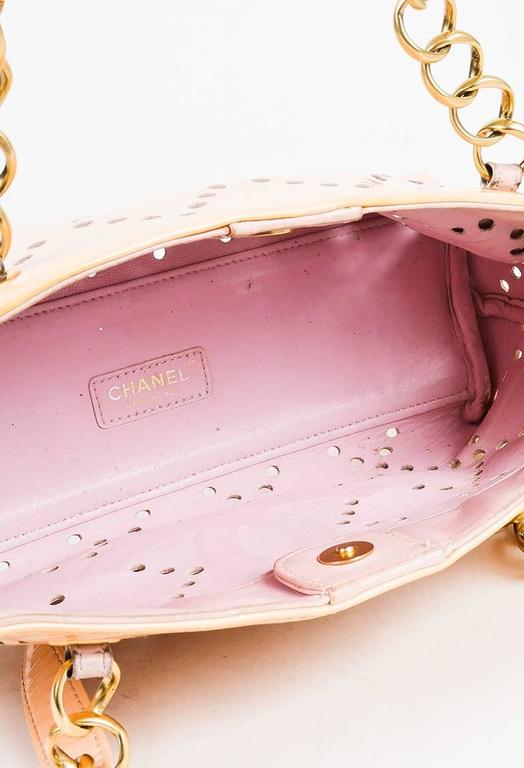 Chanel Beige Patent Leather 'CC' Perforated Gold Tone Chain Link Handle ...