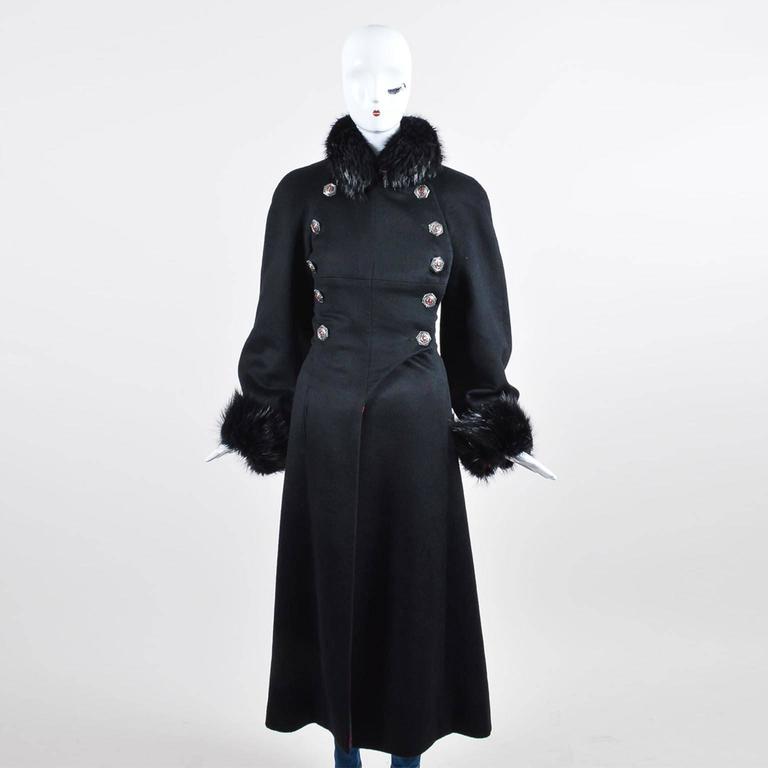 Chanel Black Cashmere Beaver Trim Double Breasted 'CC' Button Corset ...