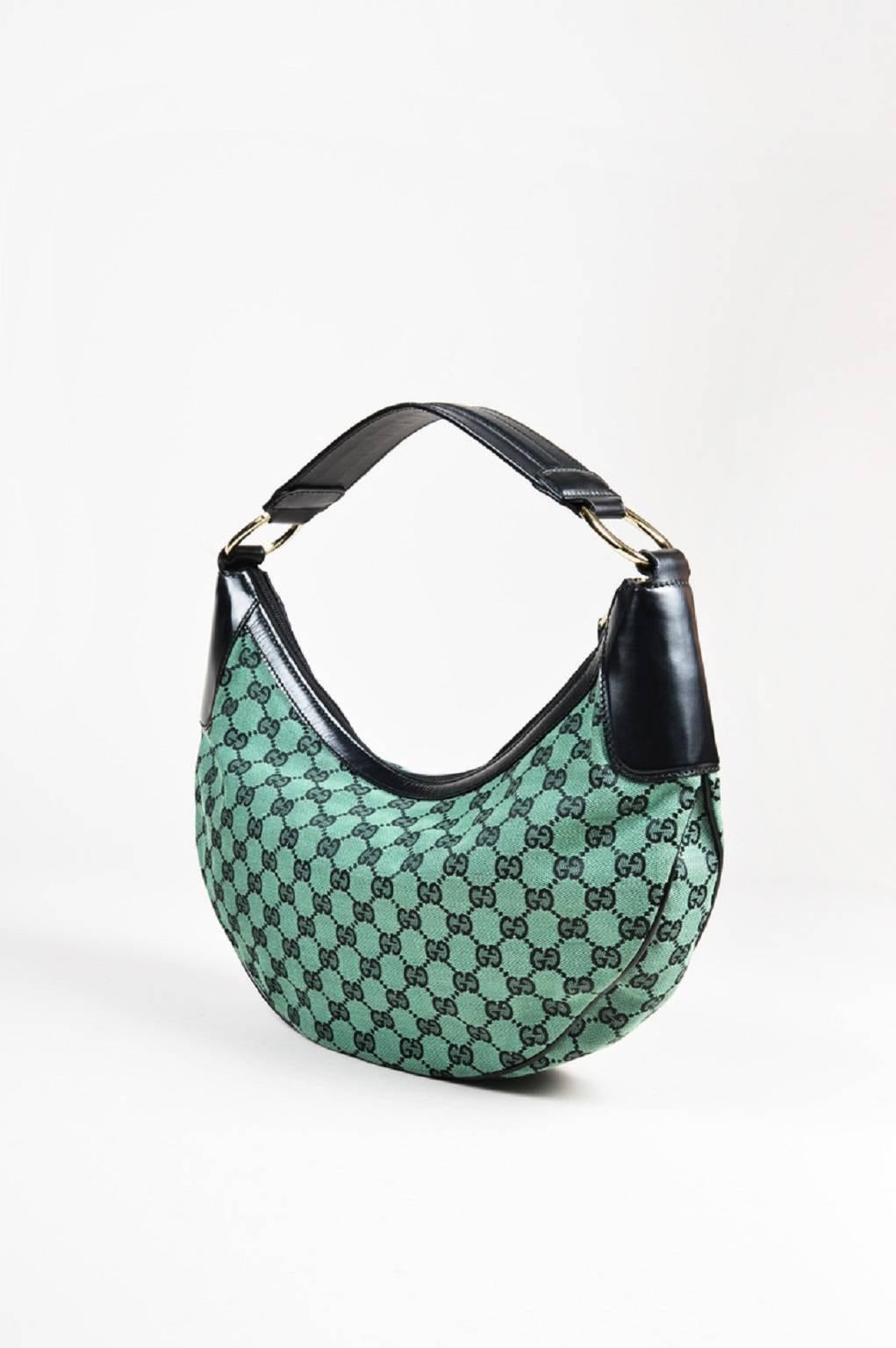 Gucci Green Black Monogram Canvas Leather Round Zip Top Shoulder Bag ...