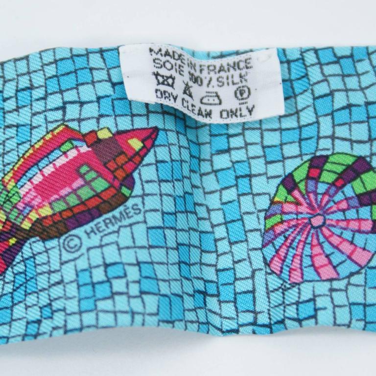 Hermes Blue Sea Shell Beach Twilly Scarf at 1stDibs