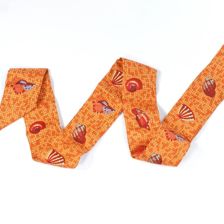 Hermes Orange Sea Shell Scarf Twilly at 1stDibs