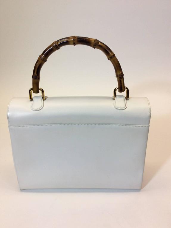 Gucci White Leather Handbag with Genuine Bamboo Strap For Sale at 1stDibs