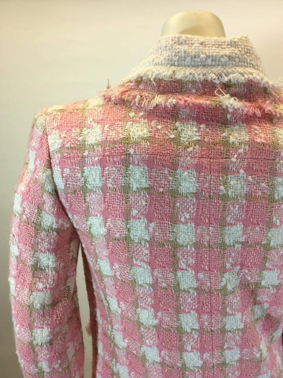 Chanel Pink and White Tweed Checkered Jacket For Sale at 1stDibs