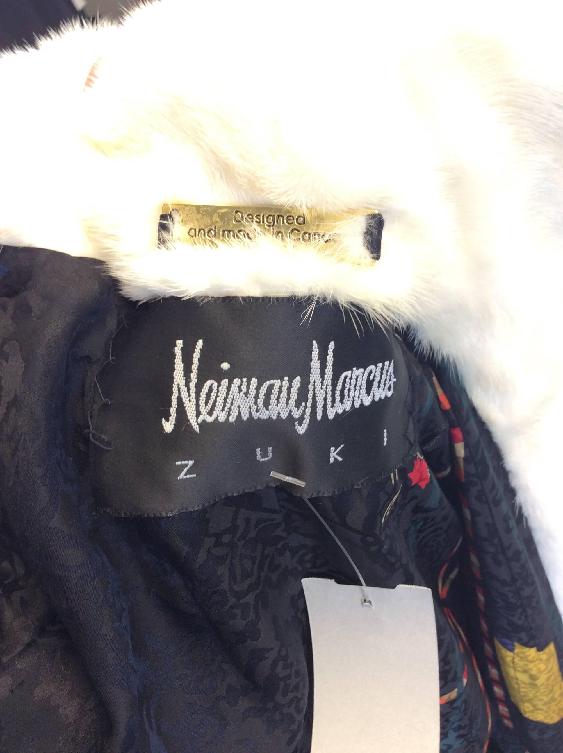 Zuki White and Black Floral Mink Swing Coat For Sale at 1stDibs