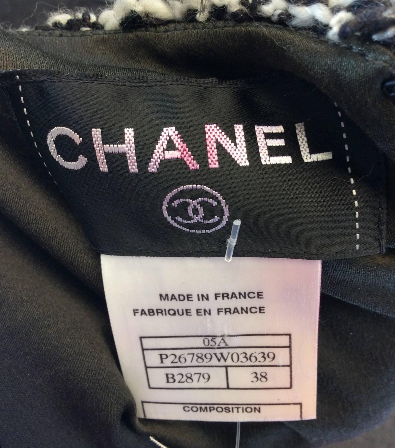 Chanel Black and White Houndstooth Tweed Dress with Sheer Sleeves For ...
