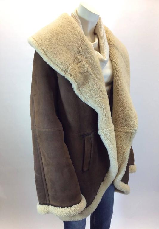 Hermes Deep Brown Mouton Shearling Waterfall Coat For Sale at 1stDibs ...