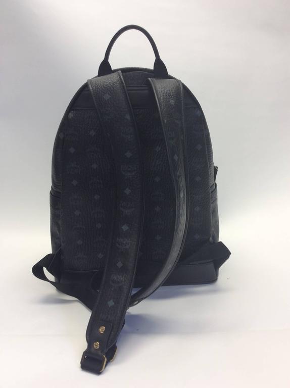 MCM Leather Logo Studded Black Backpack For Sale at 1stDibs