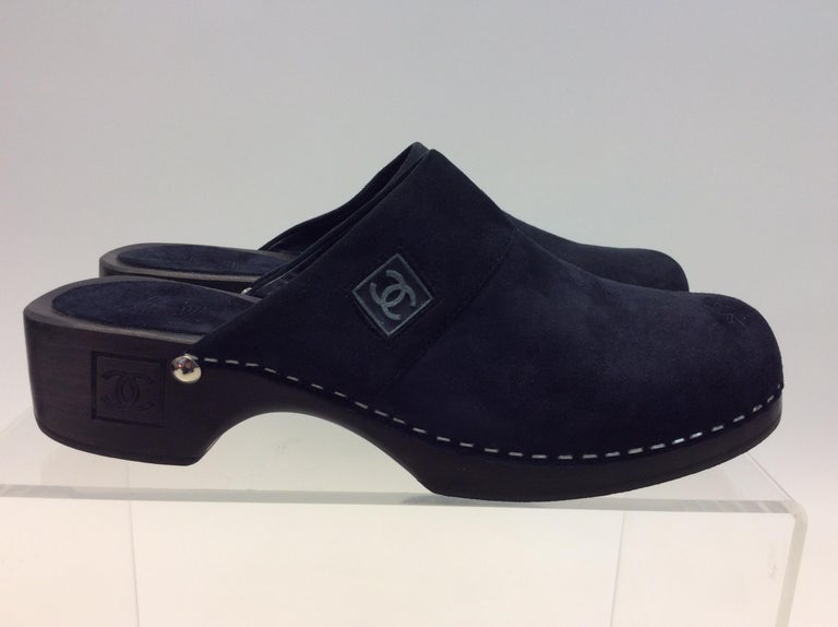 Chanel Navy Blue Suede Clogs For Sale at 1stDibs