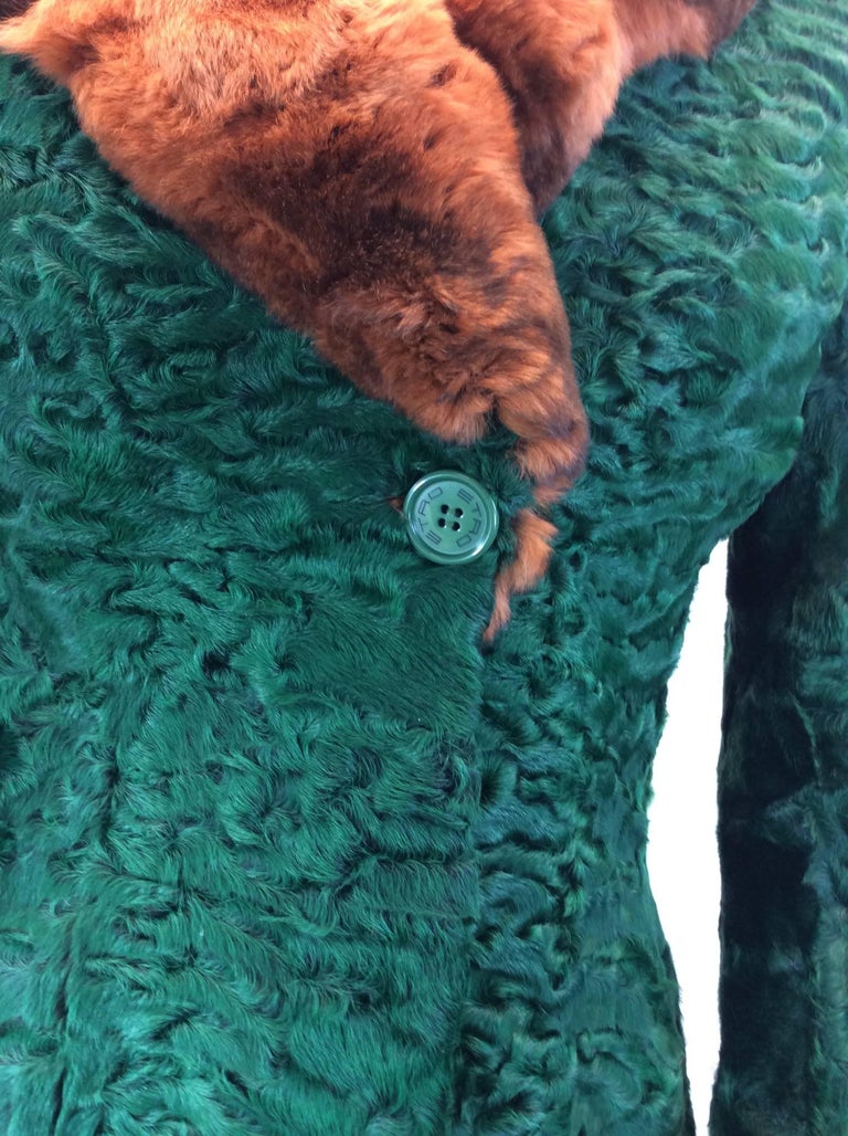 Etro Green and Burnt Sienna Persian Lamb with Mink Collar Coat at 1stDibs