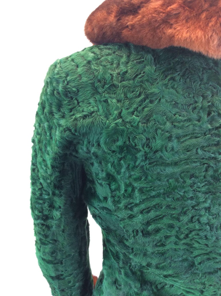 Etro Green and Burnt Sienna Persian Lamb with Mink Collar Coat at 1stDibs
