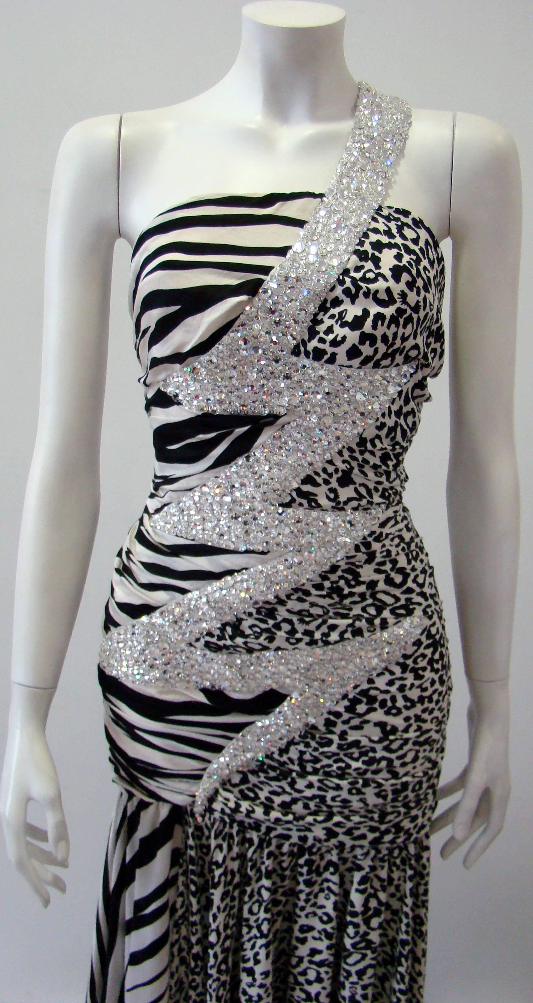 Pierre Balmain Leopard And Zebra Print Silk Evening Gown For Sale at ...