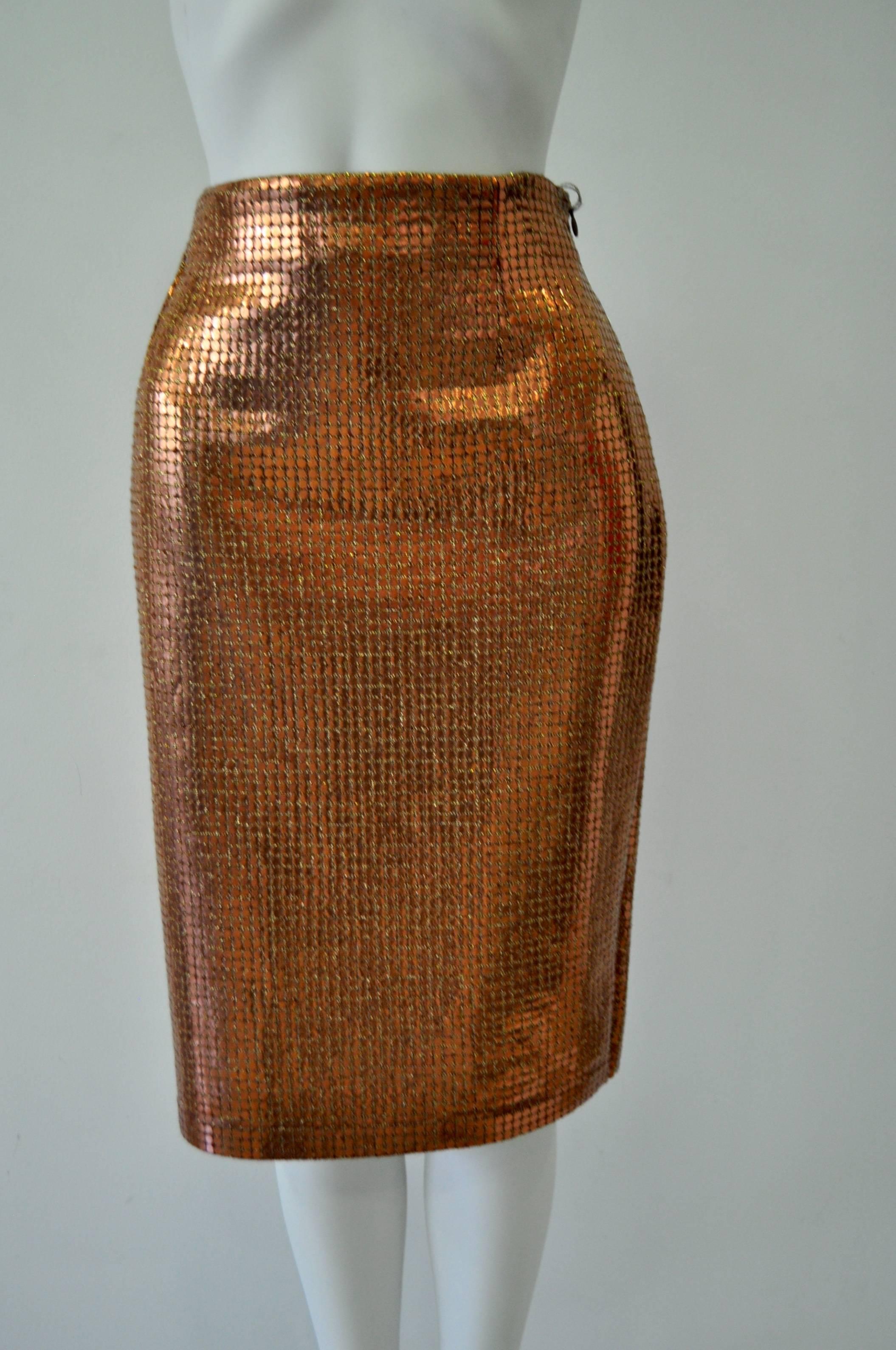 Vibrant Gianfranco Ferre Copper Sequin Pencil Skirt For Sale at 1stDibs ...