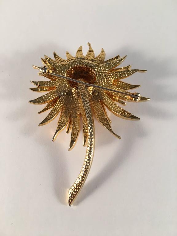 Boucher 1950s Brooch Goldtone, Rhinestone and Faux Pearl Flower at 1stDibs