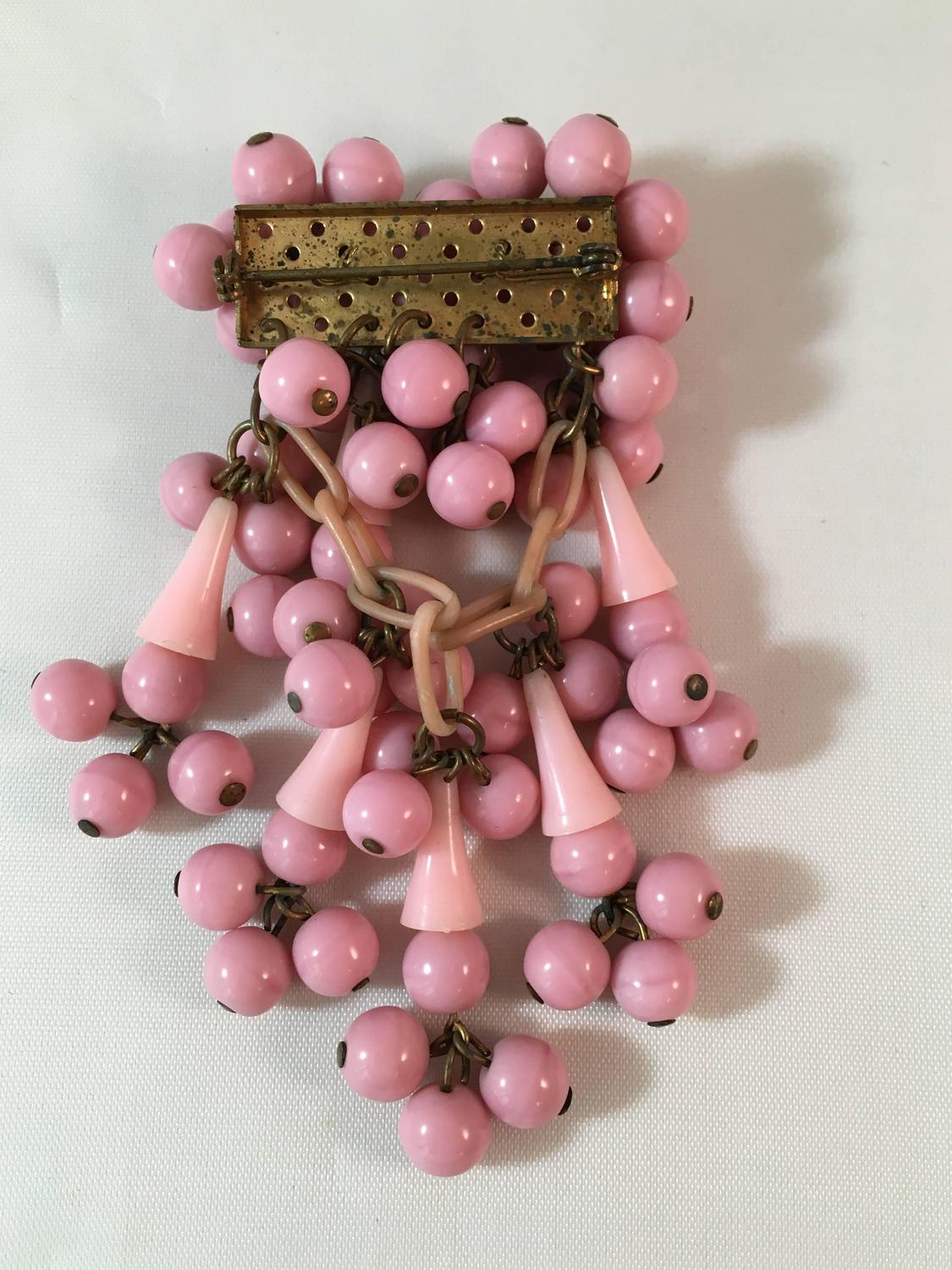 1940s Miriam Haskell Pink Glass Dangle Brooch For Sale at 1stdibs