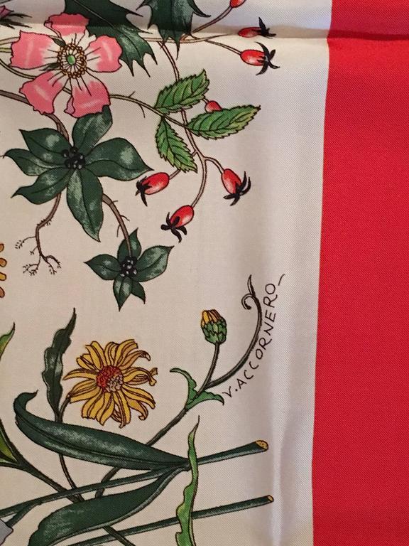 Vintage 1980s Gucci Flora Pattern Scarf with Red Border in Original Box ...
