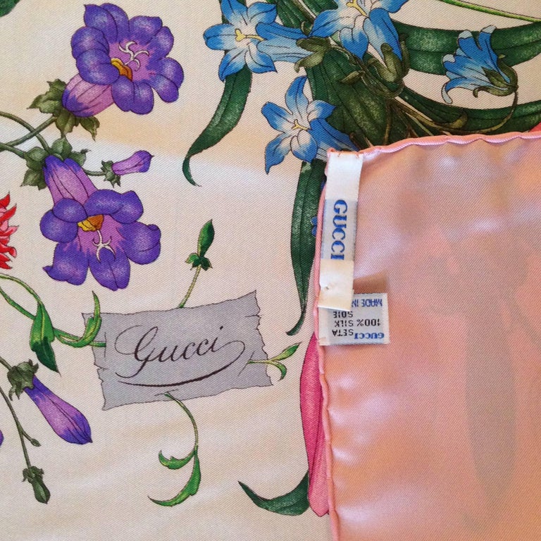 Gucci Flora Pattern Scarf with Pink Border at 1stDibs
