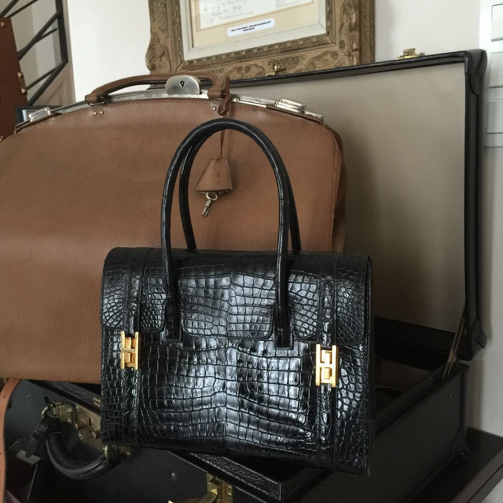 Stunning Hermès Drag Croco Handbag 1970 at 1stDibs