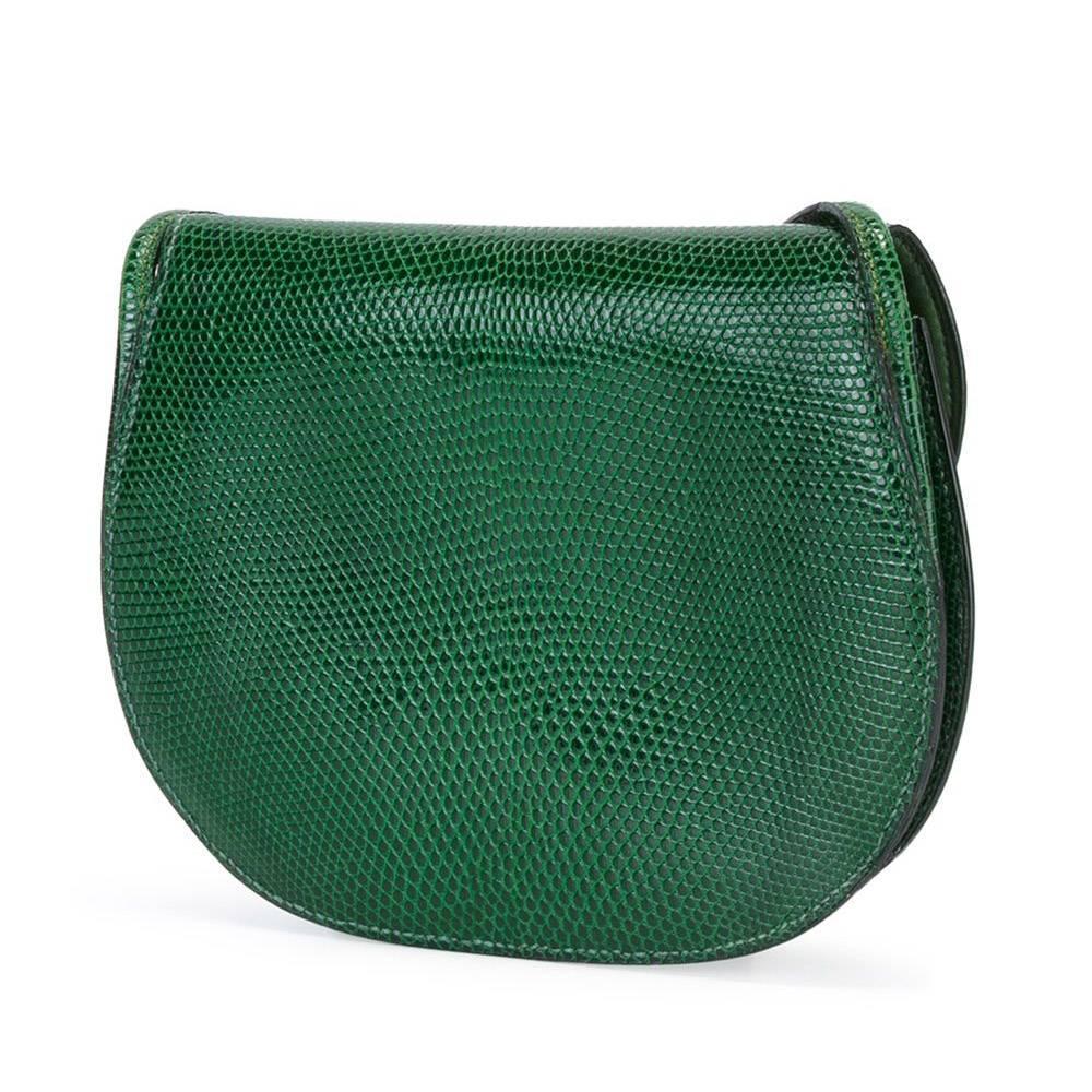 Gorgeous Hermes 70s green lizard bag at 1stdibs
